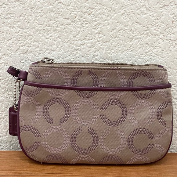Coach | Bags | Coach Op Art Signature C Khaki Plum Sateen Wristlet ...